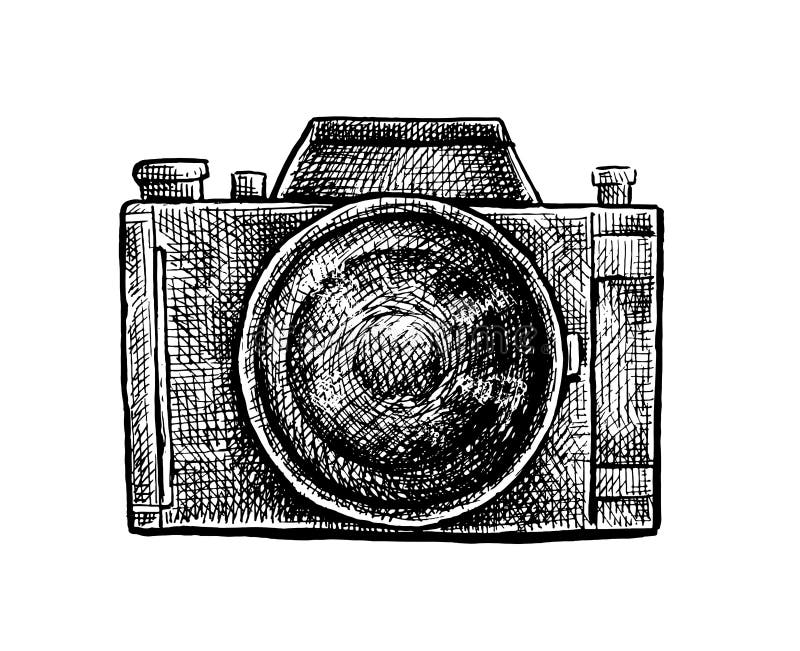 Black and White Ink Hand Drawn Camera Stock Vector - Illustration of ...