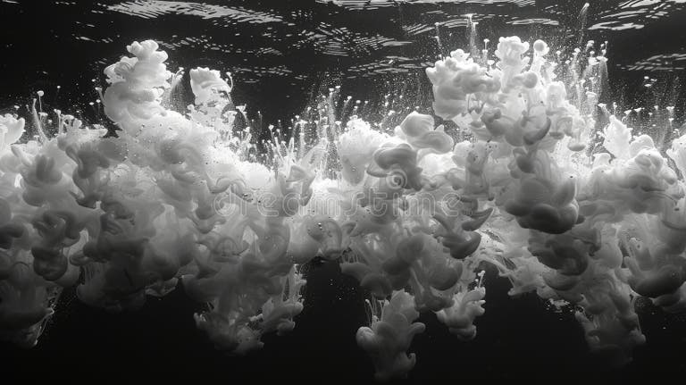Black and White Ink in Water. Clouds of Ink on a Black Background ...