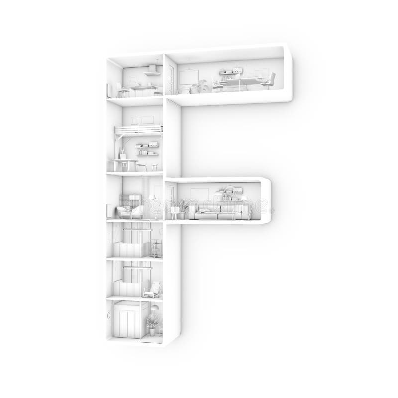 Black and White Interior of a Construction in Shape of Letter `F` Stock ...