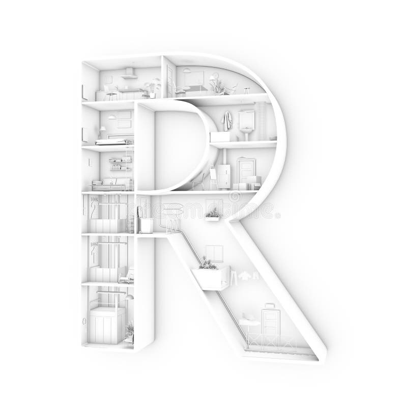 Black and White Interior of a Construction in Shape of Letter `R` Stock ...