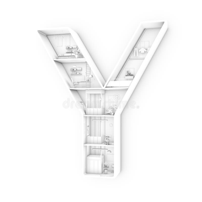 Black and White Interior of a Construction in Shape of Letter `Y` Stock ...