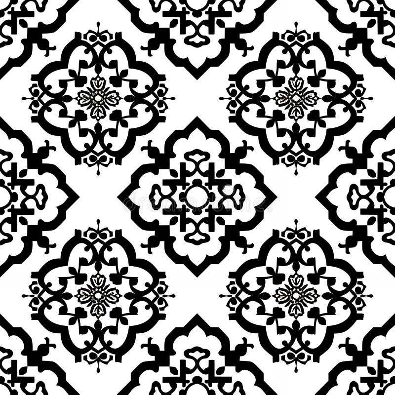 Black and White Intricate Tile Pattern Stock Illustration ...