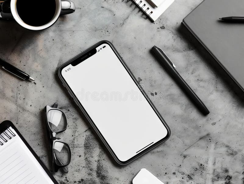 A Black and White Iphone with a Blank Screen Sitting on Top of a Desk ...