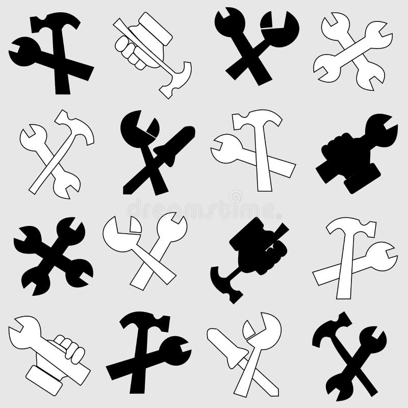 Black and White Isolated Technology Icon Set Stock Vector ...