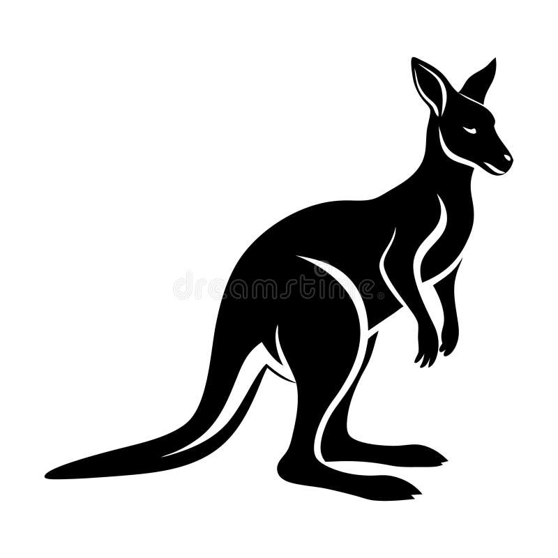 A Black and White Kangaroo Standing on a White Background Stock ...
