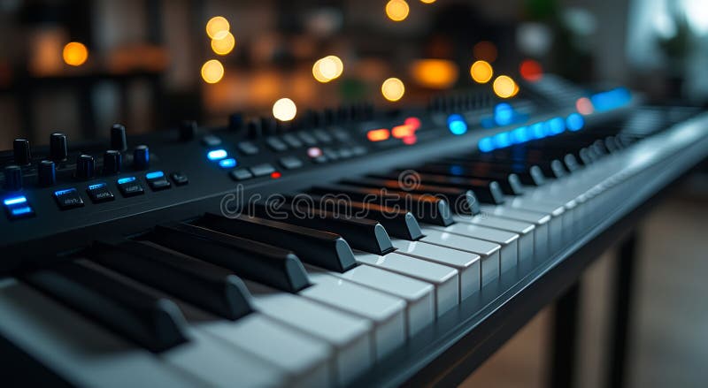A Black and White Keyboard with Blue Keys Stock Photo - Image of ...