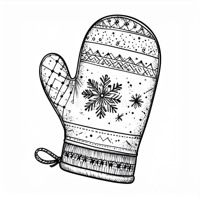 Black and White Knitted Mitten Illustration Stock Illustration ...