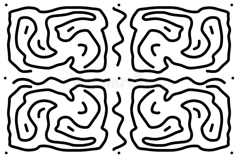 Black and White Labyrinth Pattern with Curved Maze Lines Stock ...
