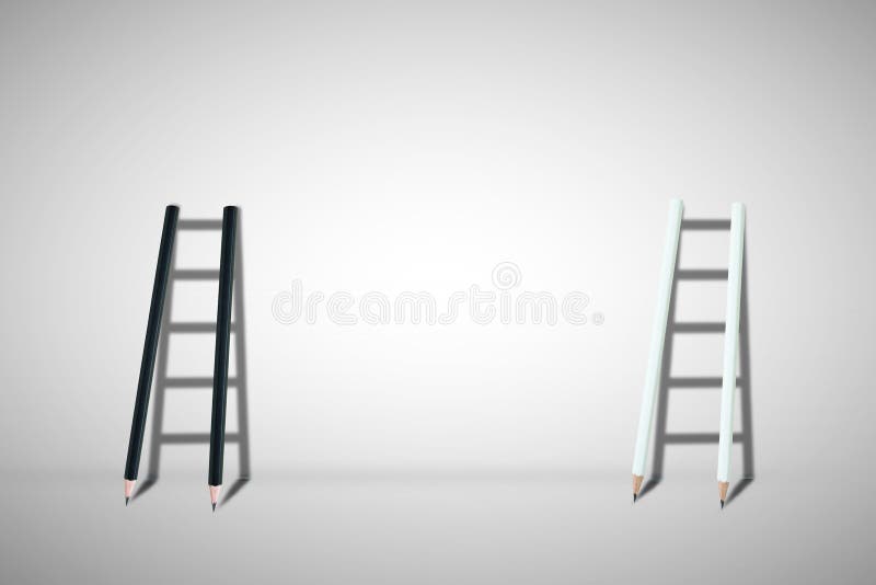 Two Black Pencils Standing on White Floor and Shadow in Ladder Shape ...