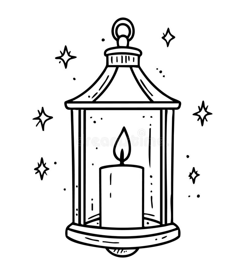 Black and White Lantern with Candle and Star Illustrations. Stock ...