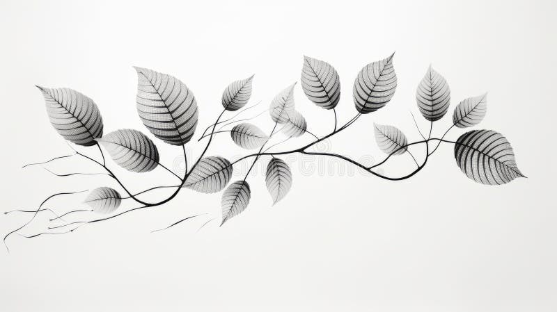 Black and White Leaf Drawing with Sparse Background and Naturalistic ...