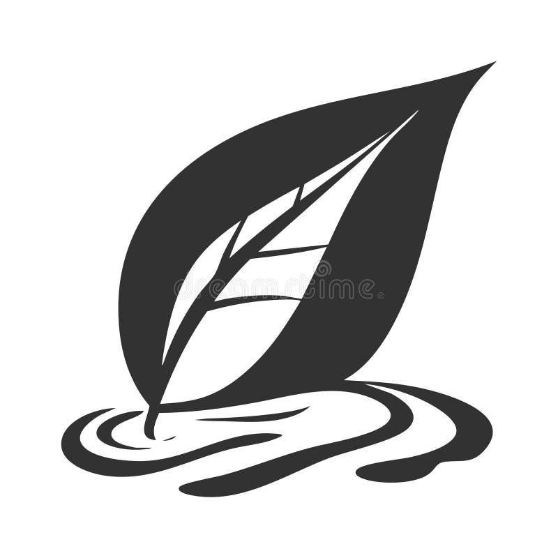Black and White Leaf Icon with Water Ripple Design. Stock Vector ...