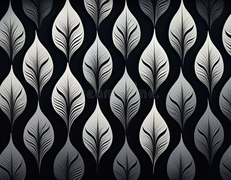 Black and White Leaf Pattern Simple White Leaf Silhouettes on Black ...