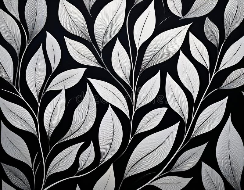 Black and White Leaf Pattern Simple White Leaf Silhouettes on Black ...