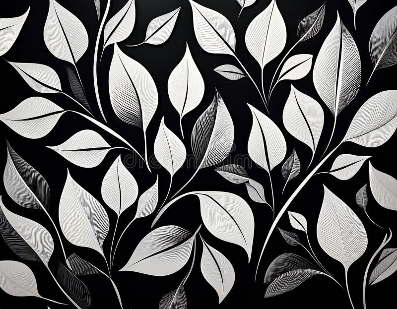 Black and White Leaf Pattern Simple White Leaf Silhouettes on Black ...