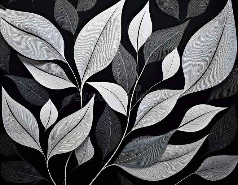 Black and White Leaf Pattern Simple White Leaf Silhouettes on Black ...