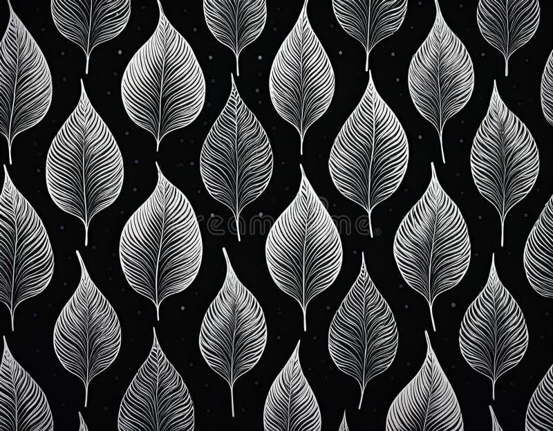 Black and White Leaf Pattern Simple White Leaf Silhouettes on Black ...