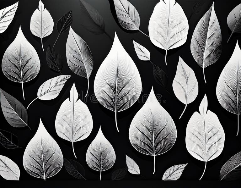 Black and White Leaf Pattern Simple White Leaf Silhouettes on Black ...