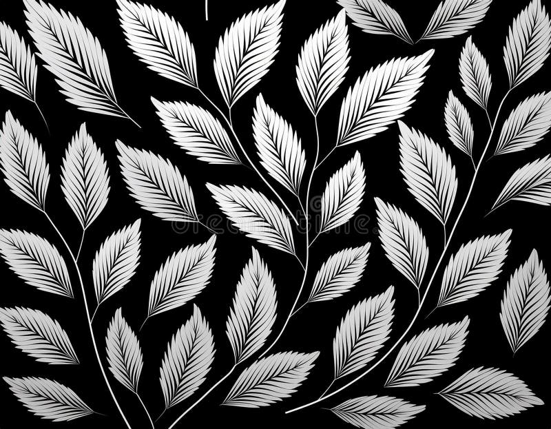Black and White Leaf Pattern Simple White Leaf Silhouettes on Black ...
