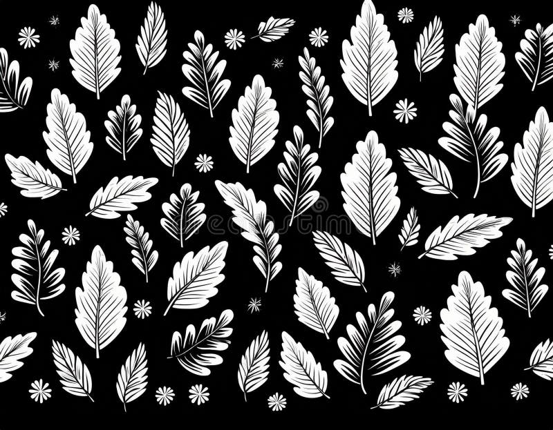 Black and White Leaf Pattern Simple White Leaf Silhouettes on Black ...
