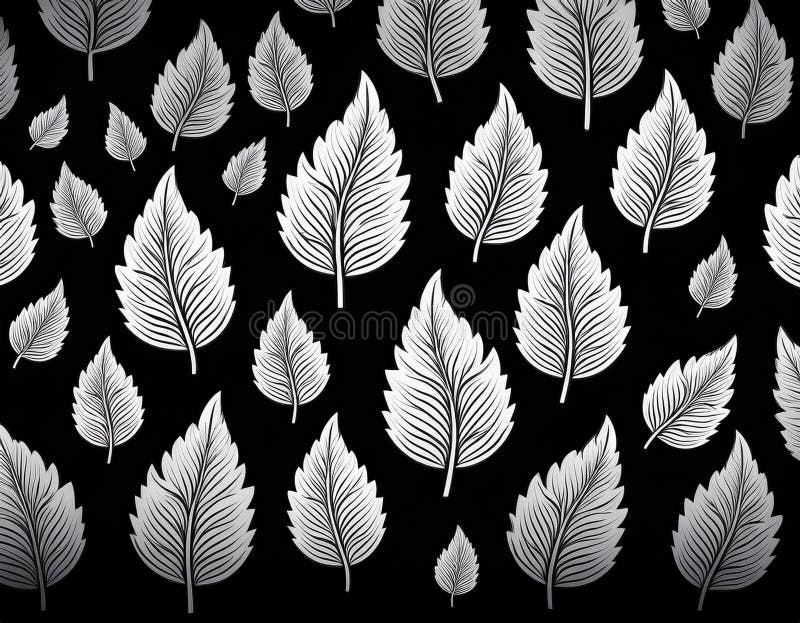 Black and White Leaf Pattern Simple White Leaf Silhouettes on Black ...