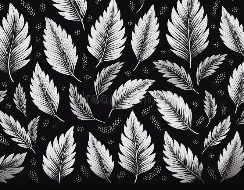 Black and White Leaf Pattern Simple White Leaf Silhouettes on Black ...