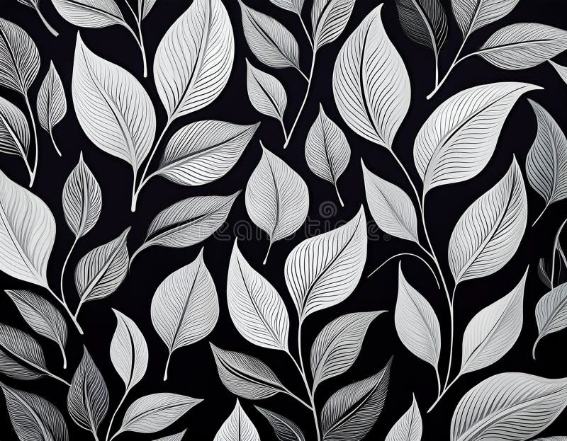 Black and White Leaf Pattern Simple White Leaf Silhouettes on Black ...