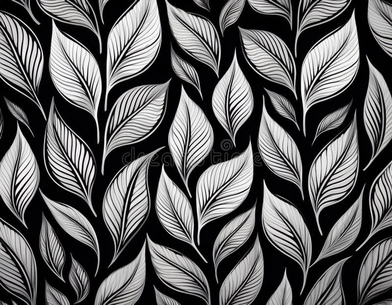 Black and White Leaf Pattern Simple White Leaf Silhouettes on Black ...