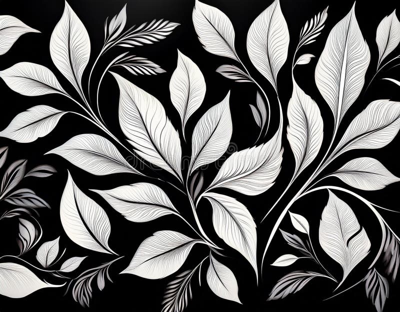 Black and White Leaf Pattern Simple White Leaf Silhouettes on Black ...