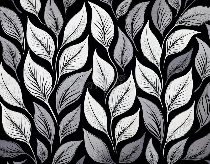 Black and White Leaf Pattern Simple White Leaf Silhouettes on Black ...