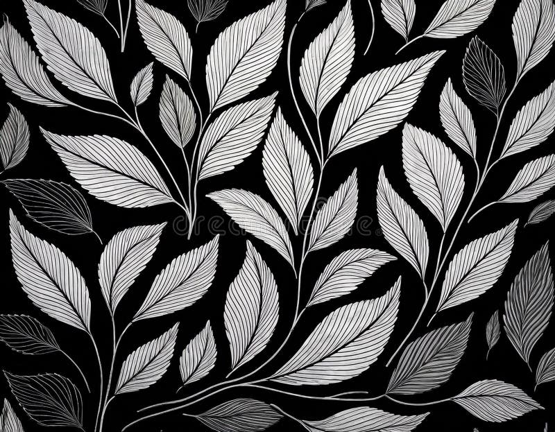 Black and White Leaf Pattern Simple White Leaf Silhouettes on Black ...