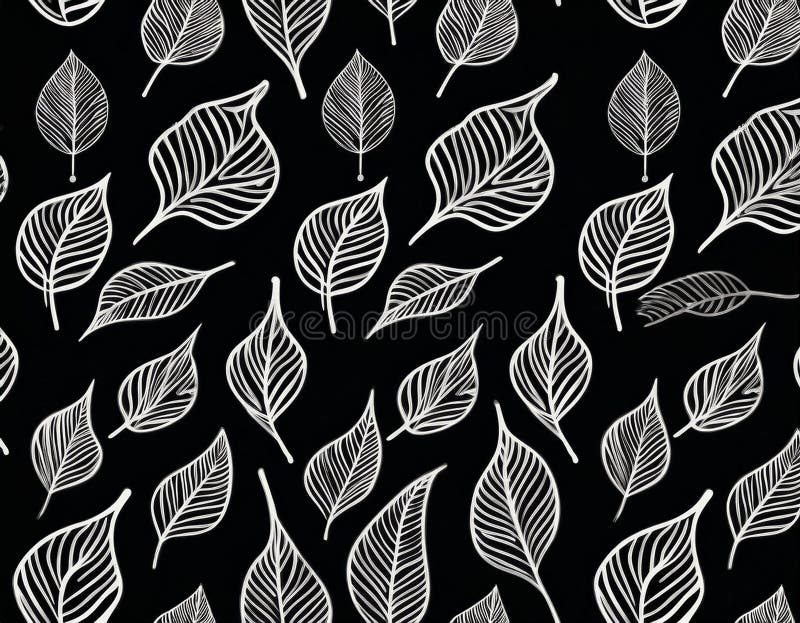 Black and White Leaf Pattern Simple White Leaf Silhouettes on Black ...