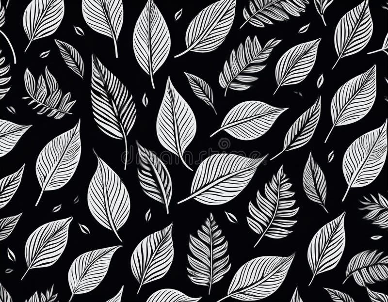 Black and White Leaf Pattern Simple White Leaf Silhouettes on Black ...