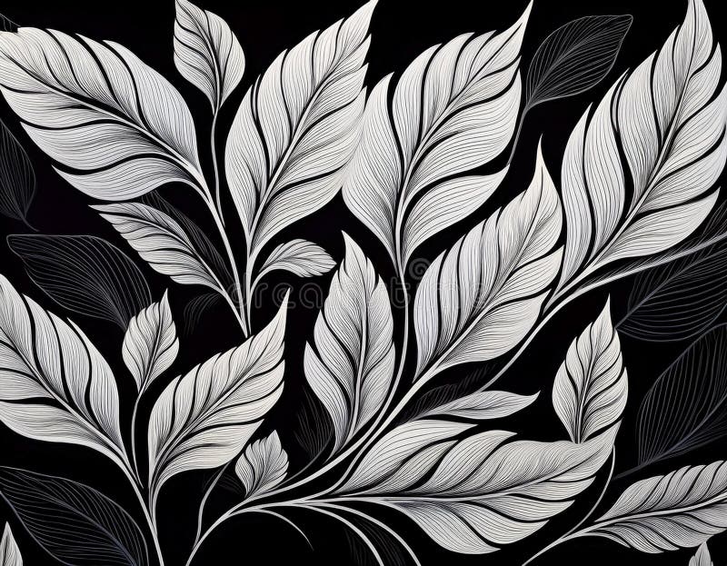 Black and White Leaf Pattern Simple White Leaf Silhouettes on Black ...