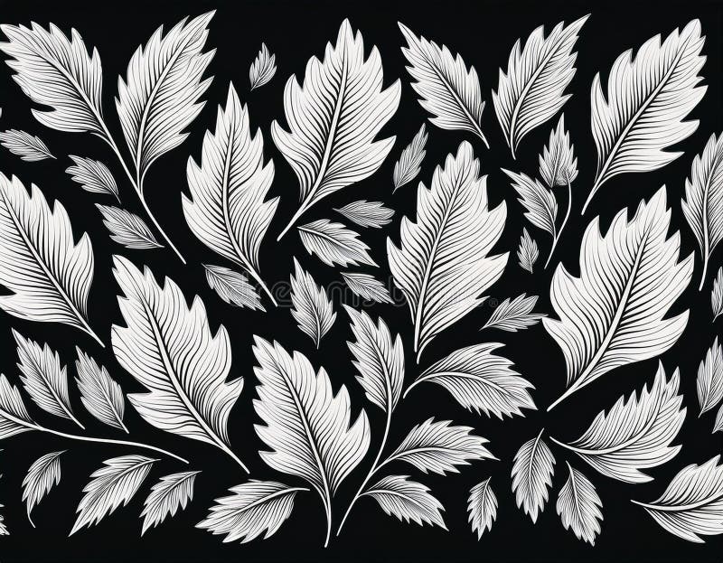 Black and White Leaf Pattern Simple White Leaf Silhouettes on Black ...