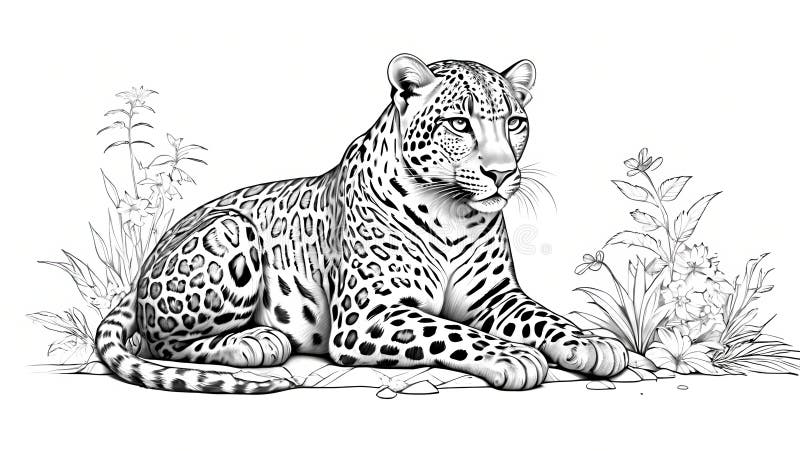 Black and White Leopard Illustration Coloring Book Stock Illustration ...