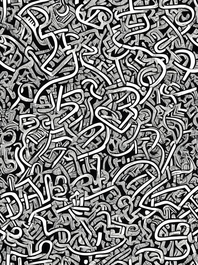 Black and White Letter Pattern. Alphabet Maze Seamless Pattern on Black ...