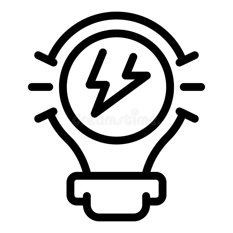 Black and White Light Bulb Icon with Lightning Bolt Stock Illustration ...