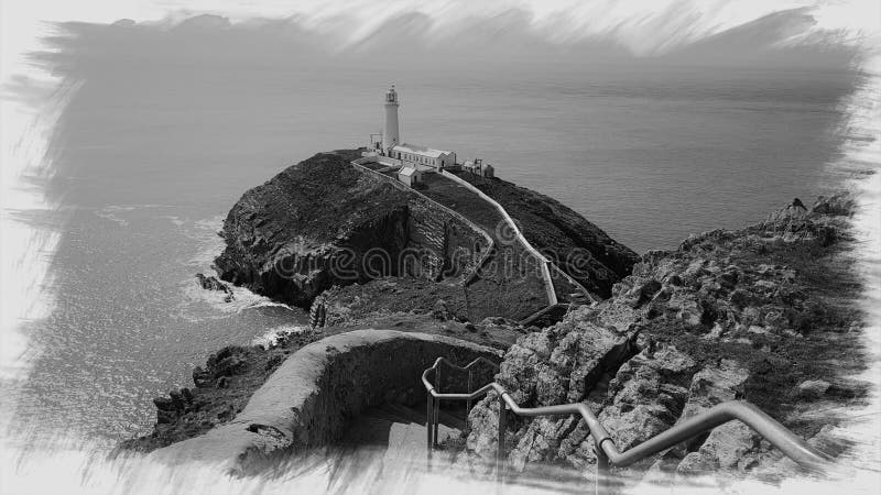 Black and White Lighthouse. Stock Photo - Image of british, horizon ...
