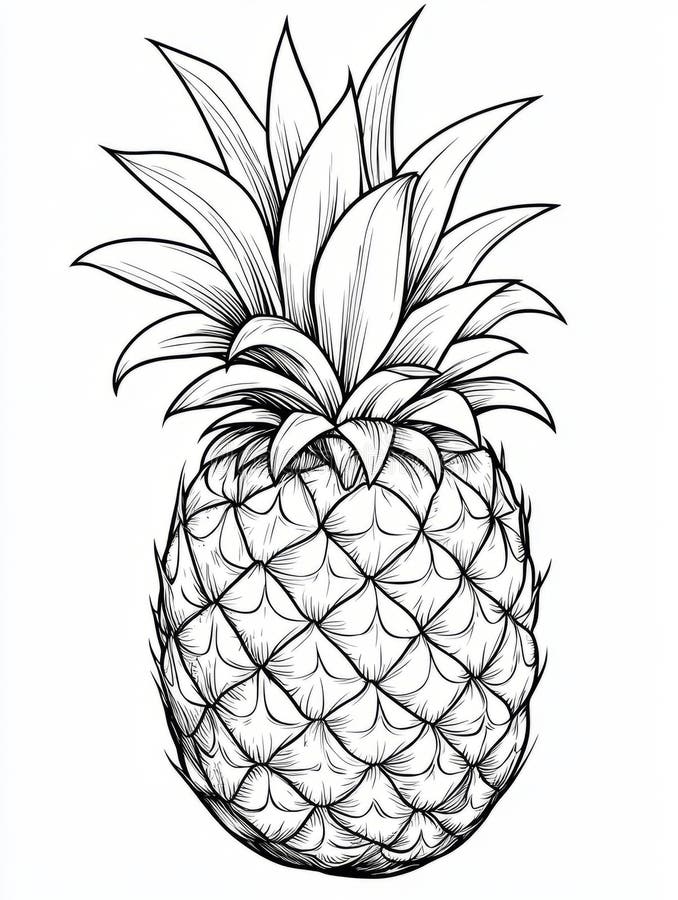 Black White Line Art Detailed Pineapple Illustration Stock Photos ...