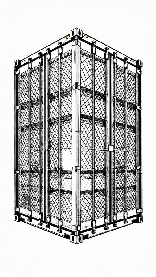 Black and White Line Art Drawing of a Cargo Container Stock ...