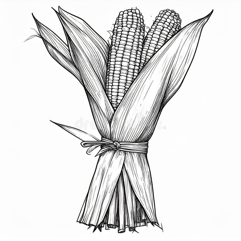 Corn Graphic Art Black White Illustration Stock Vector - Illustration ...