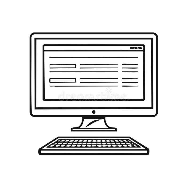 Black and White Line Art Drawing of a Personal Computer Monitor and ...