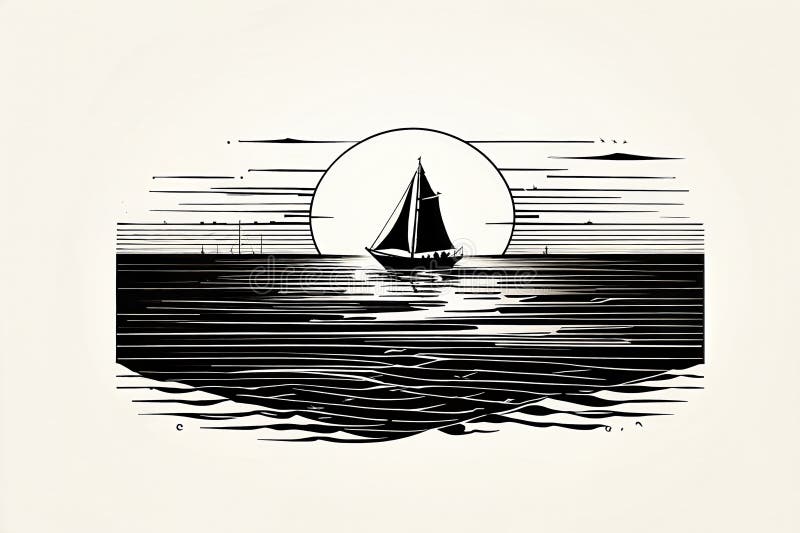 Black and White Line Art Drawing of a Ship Stock Illustration ...