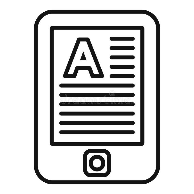 Black and White Line Art of an Ereader Device for Logos, Ui, and ...