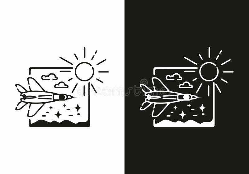 Black and White Line Art Flying Jet in Square Shape Stock Vector ...
