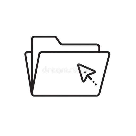 Black and White Line Art of a Folder with a Computer Cursor. the Folder ...