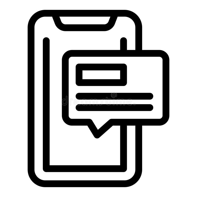 Black and White Line Art Icon of a Smartphone with a Text Message ...