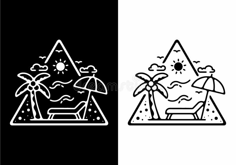 Black and White Line Art Illustration of Beach in Triangle Shape Stock ...