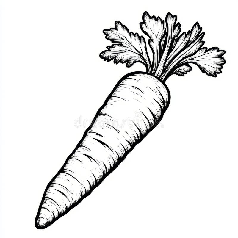Black and White Line Art Illustration of a Carrot. Stock Illustration ...